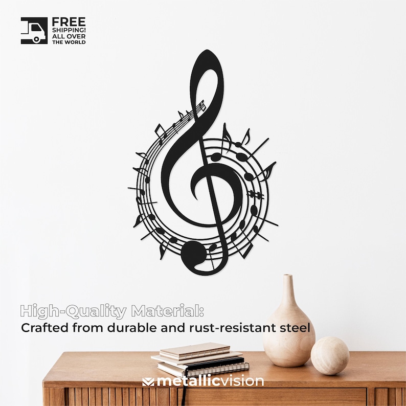 Music Notes Metal Wall Art, Treble Clef Wall Decor, Music Bar ...