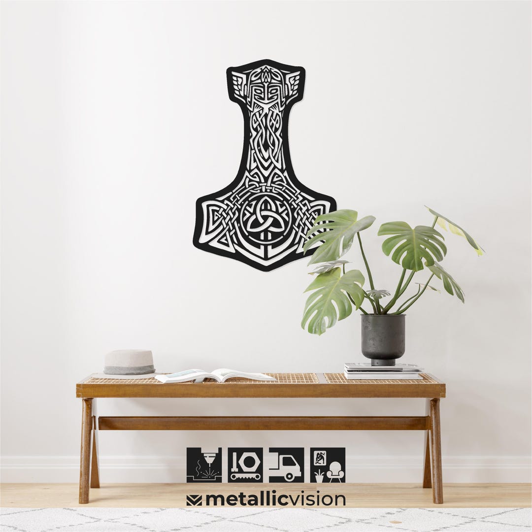 Mjolnir Metal Wall Decor, Thors Hammer Wall Decor, Norse Home ...
