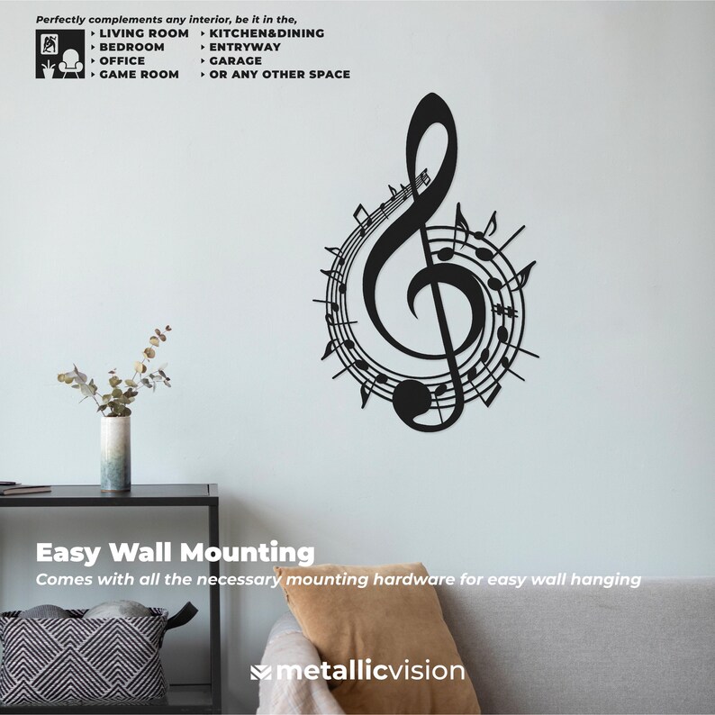 Music Notes Metal Wall Art, Treble Clef Wall Decor, Music Bar ...