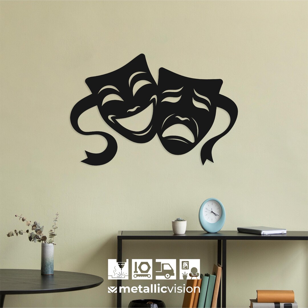 Drama Mask Wall Decor, Comedy and Tragedy Metal Art, Laugh Cry Decor ...