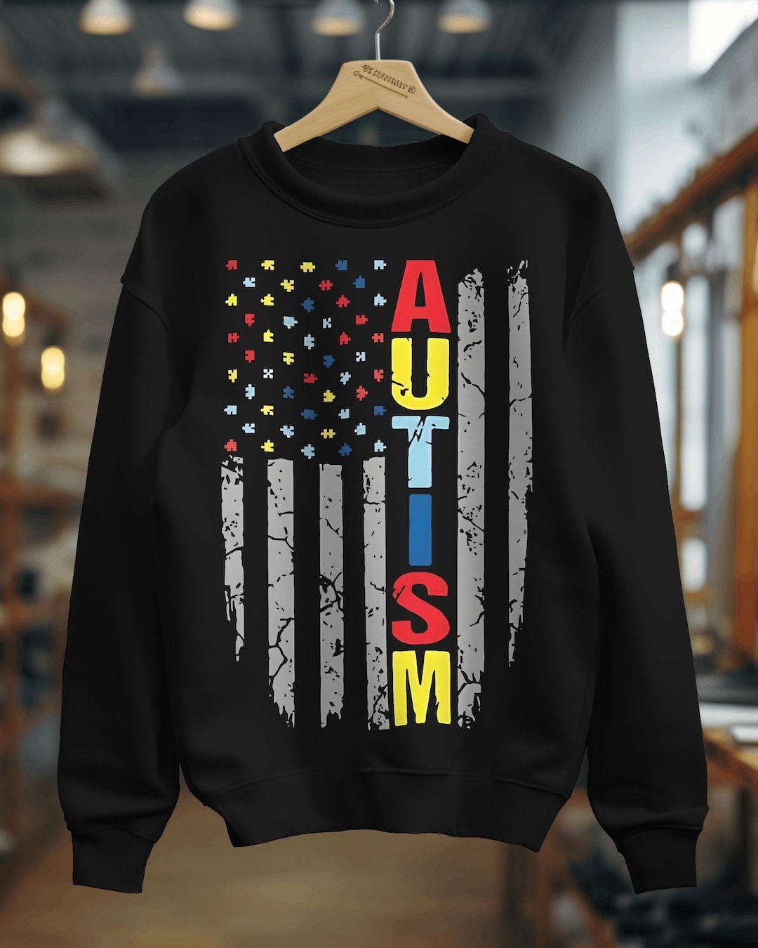 Autism Awareness Puzzle Flag, Distressed American Flag (PNG, SVG ...