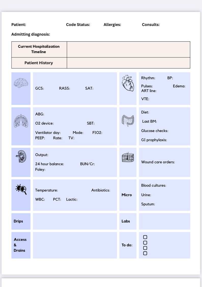 ICU RN Report Sheet - Etsy