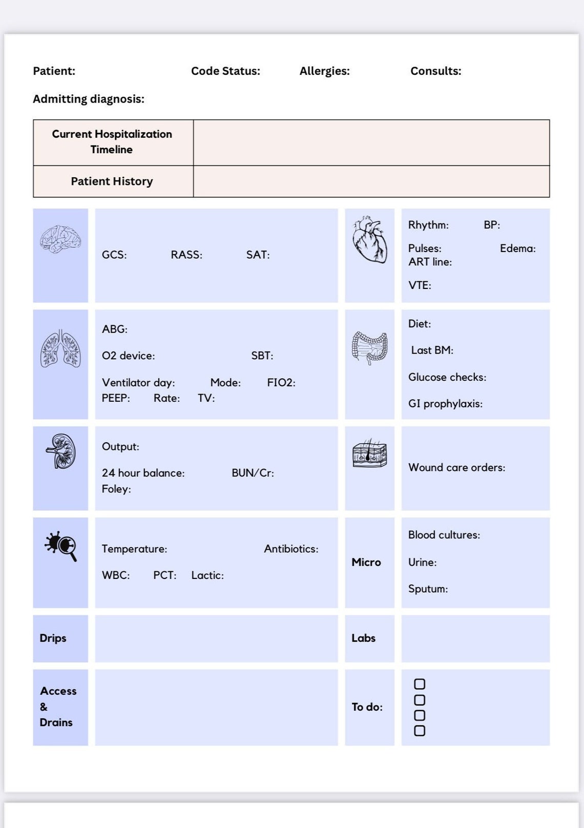 ICU RN Report Sheet - Etsy