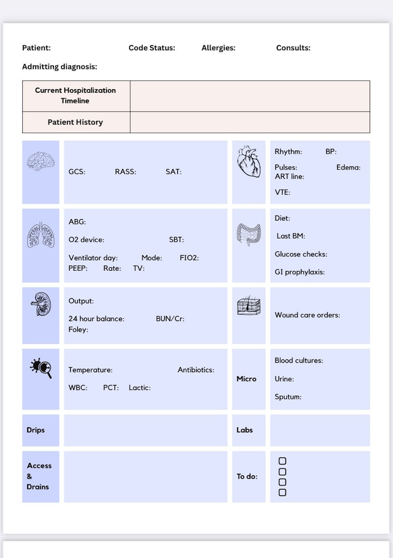 ICU RN Report Sheet - Etsy ICU RN Report Sheet - Etsy