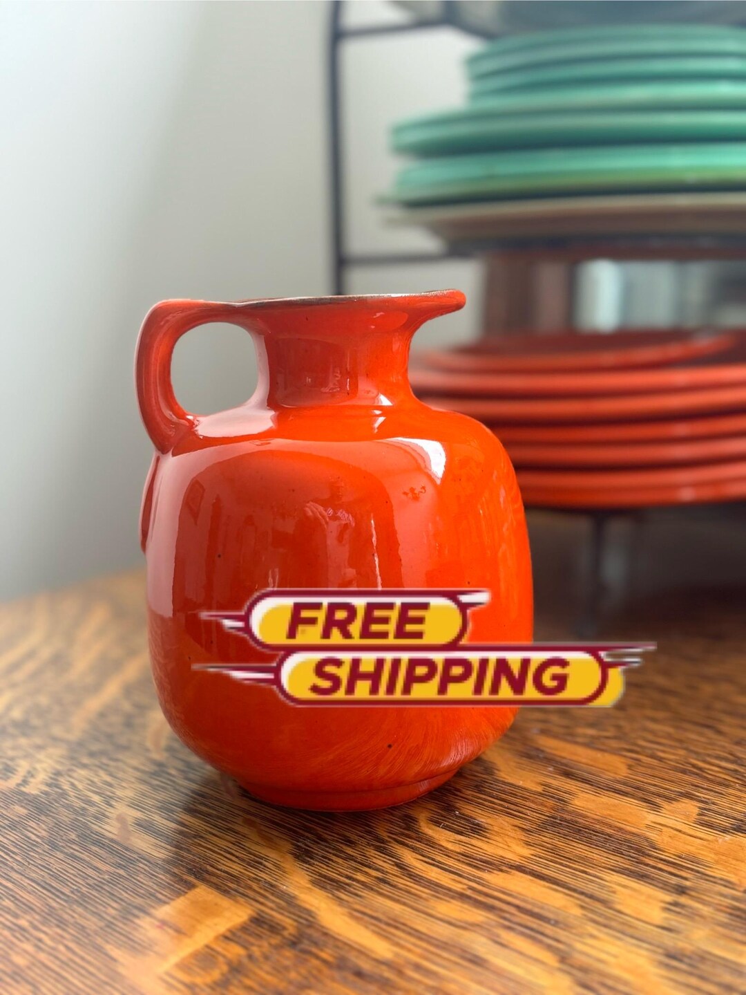 Flame Red Frankoma Ceramic Jug - Small Orange, Vintage Pottery Vase ...