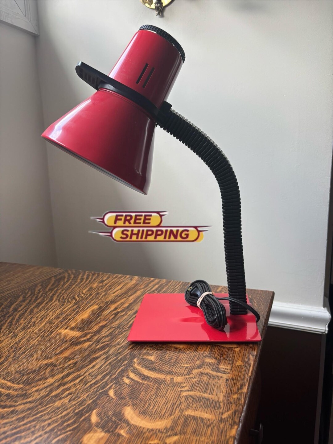 Red Vintage Desk Lamp- Metal Gooseneck Retro Task Lighting- for Home ...