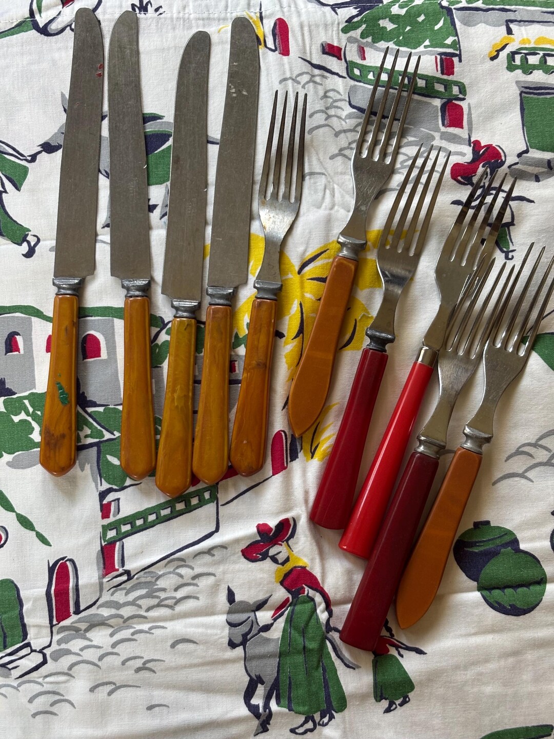 MCM Silverware / Flatware, 10 Pieces, Mismatched Knives and Forks, 1940s-1950s Collectible ...