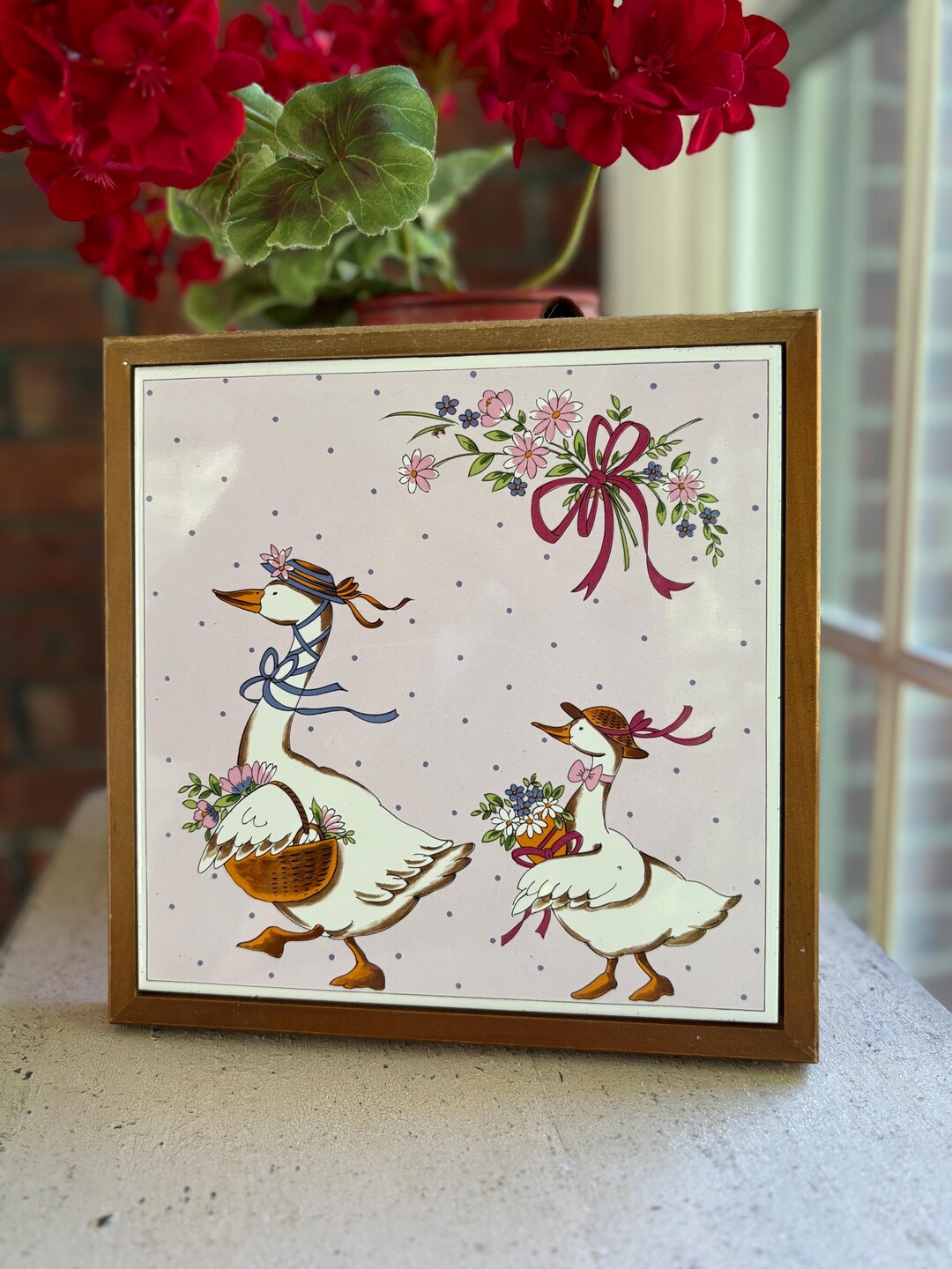 Vintage Duck Tile Trivit, Painted Ceramic Hot Plate- Country Goose ...