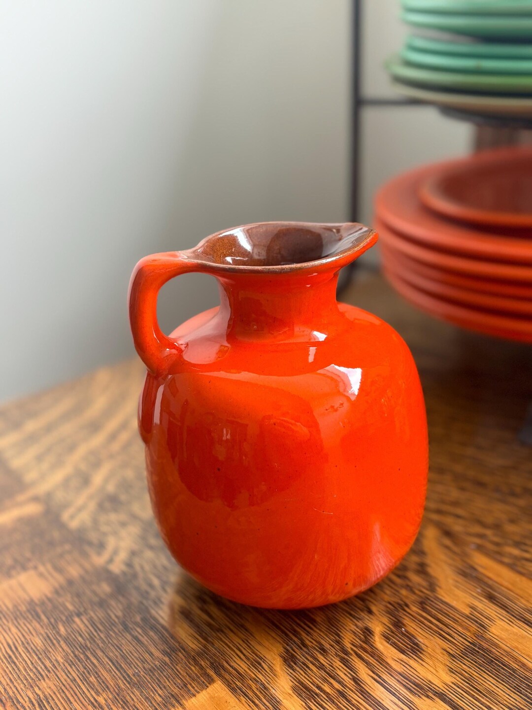 Flame Red Frankoma Ceramic Jug - Small Orange, Vintage MCM Pottery Vase ...