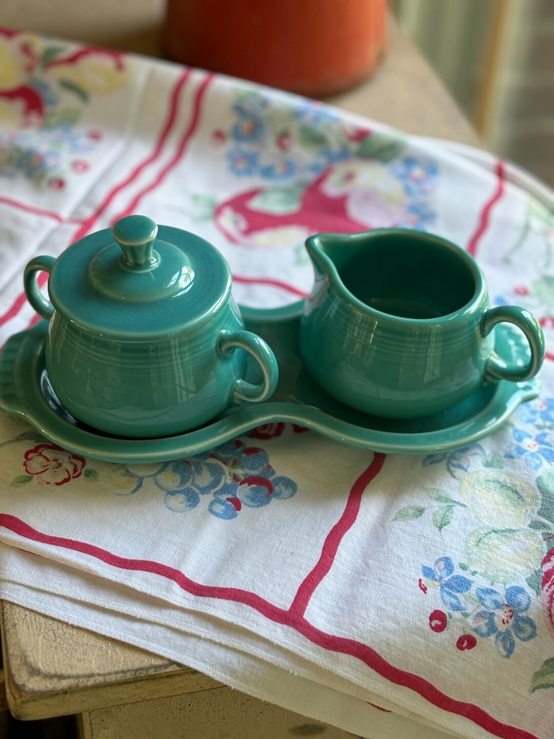 Fiesta Sugar and Creamer Tray Set- Collectible Pottery, Turquoise ...