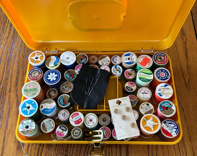 1970s Vintage Sewing Box With Thread- Vintage Sewing Collectible ...