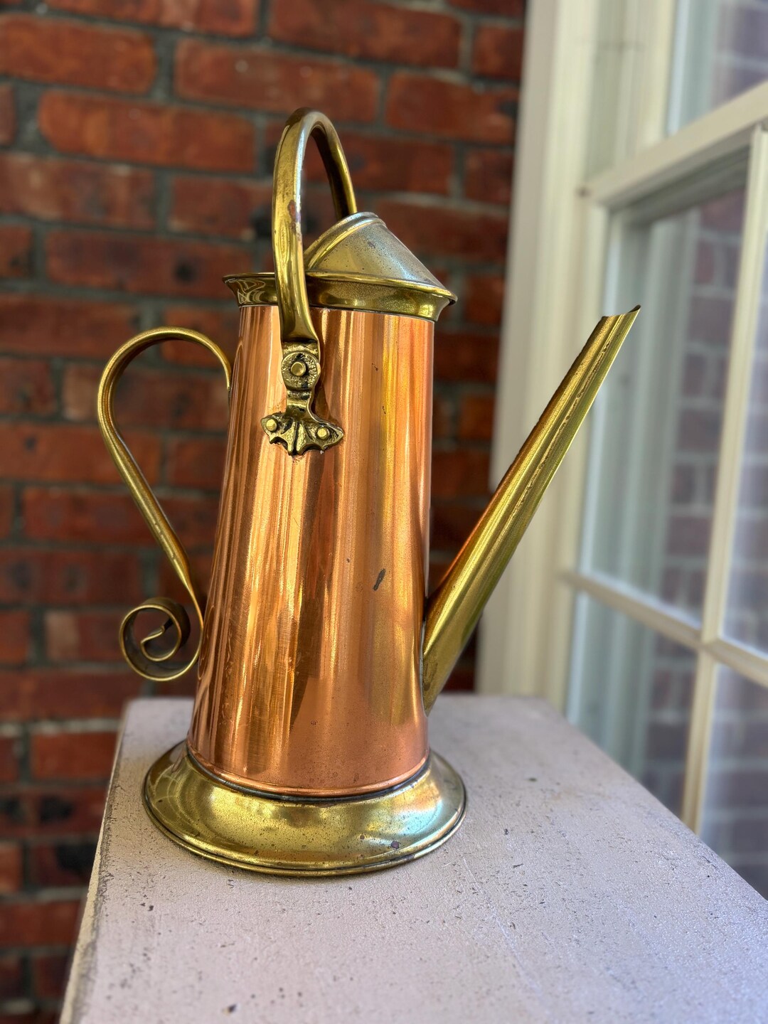 Fancy Copper and Brass Watering Can Stamped Coronet- Vintage Metalware ...