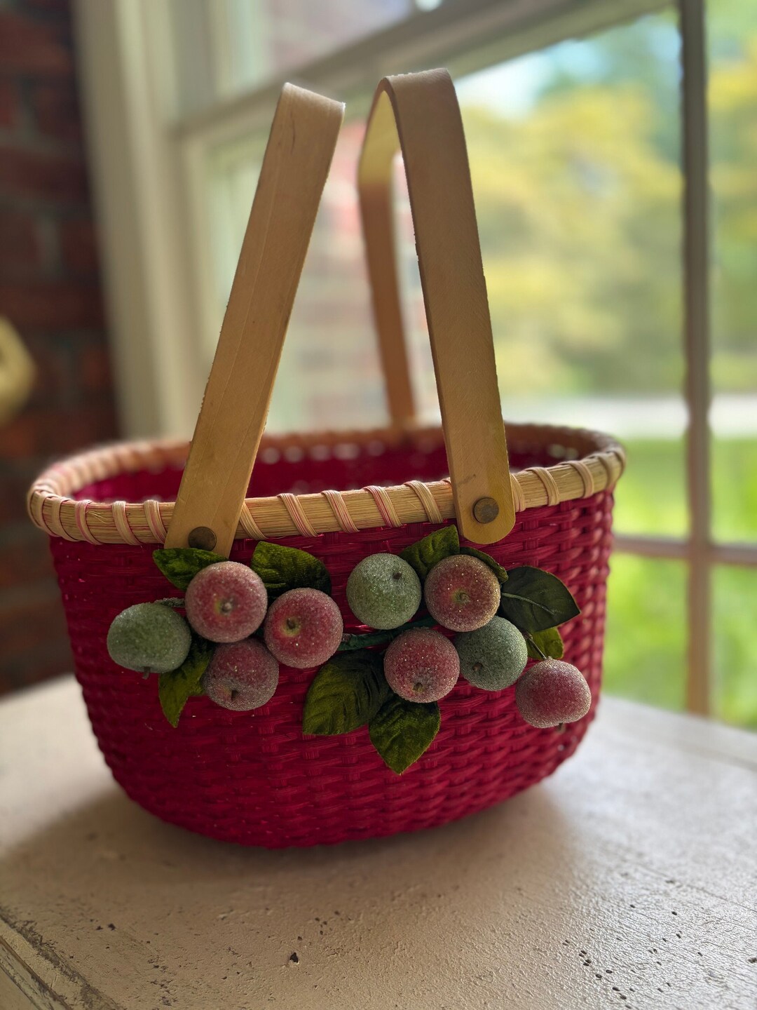 Vintage Red Wicker Basket, Sugared Fruit, Super Cute Christmas Gift ...