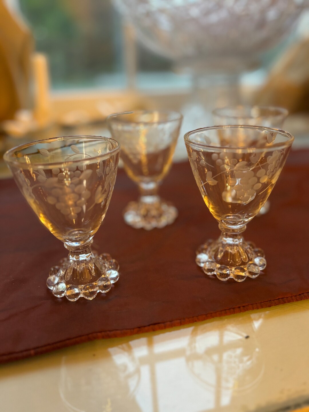 Set of 4 Boopies? Liqueur/ Cordial Glasses, Etched Grape Design Vintage ...