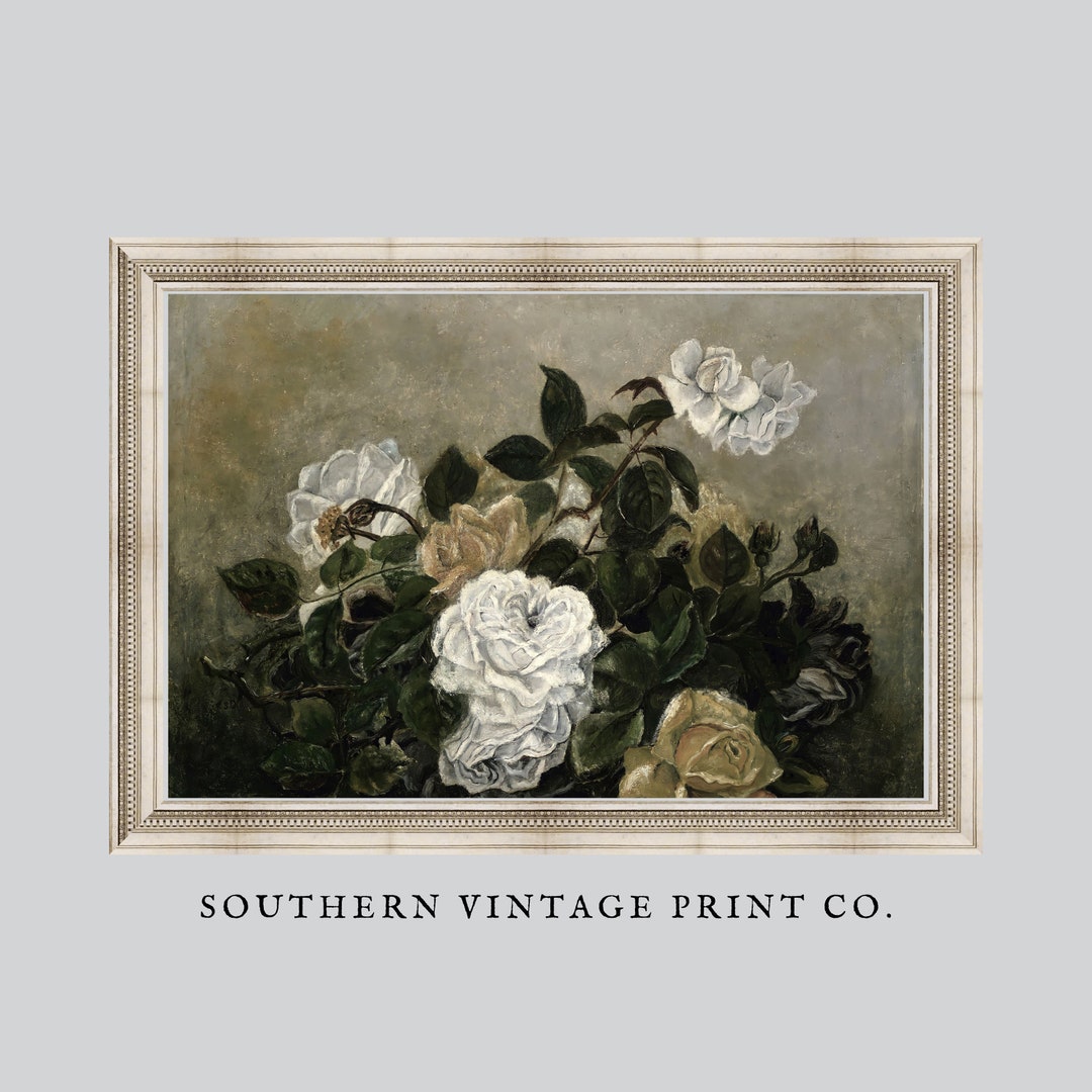 Antique Yellow Roses Still Life Painting Vintage Wall Art Farmhouse ...