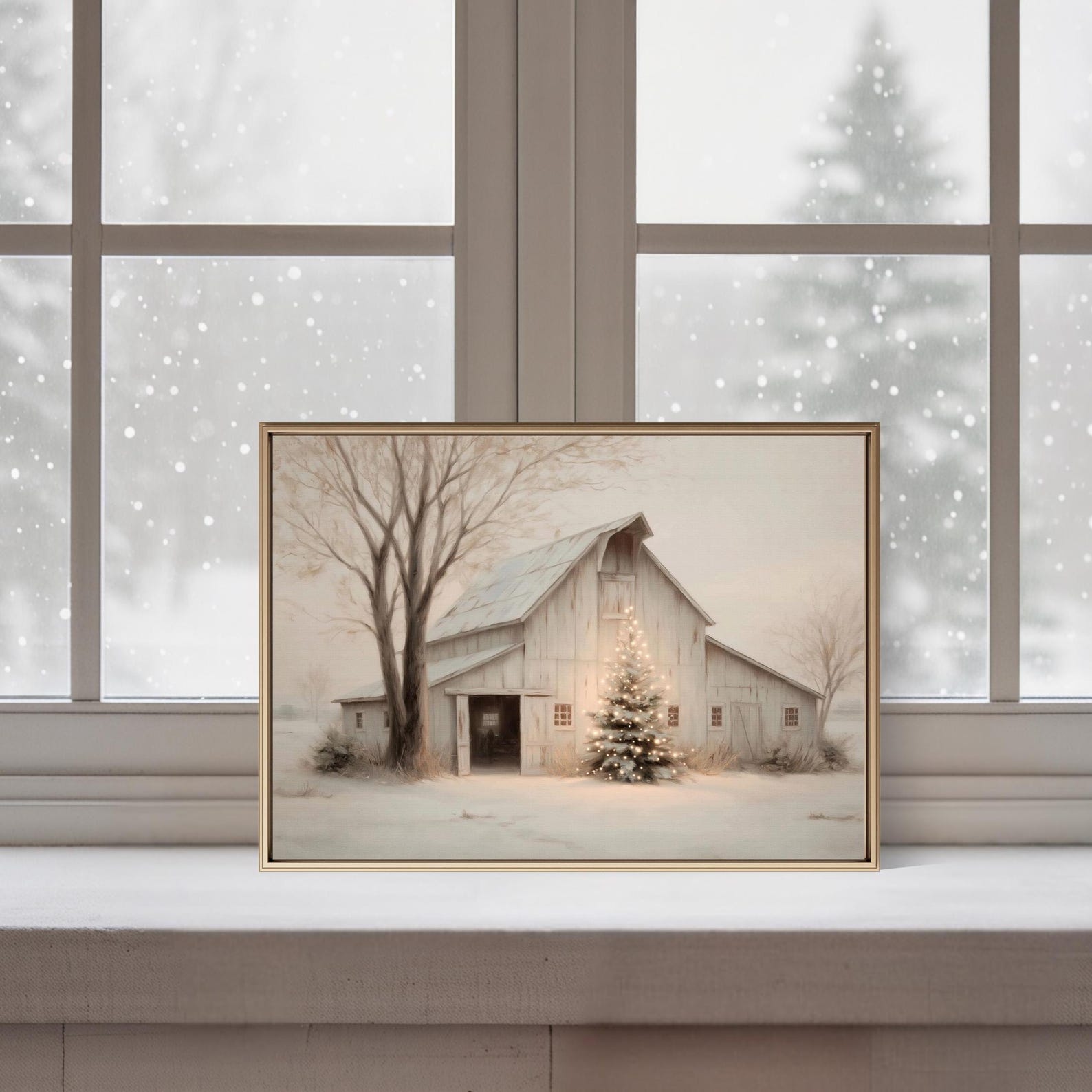 Rustic Winter Barn Christmas Tree Print: Farmhouse Holiday Decor ...