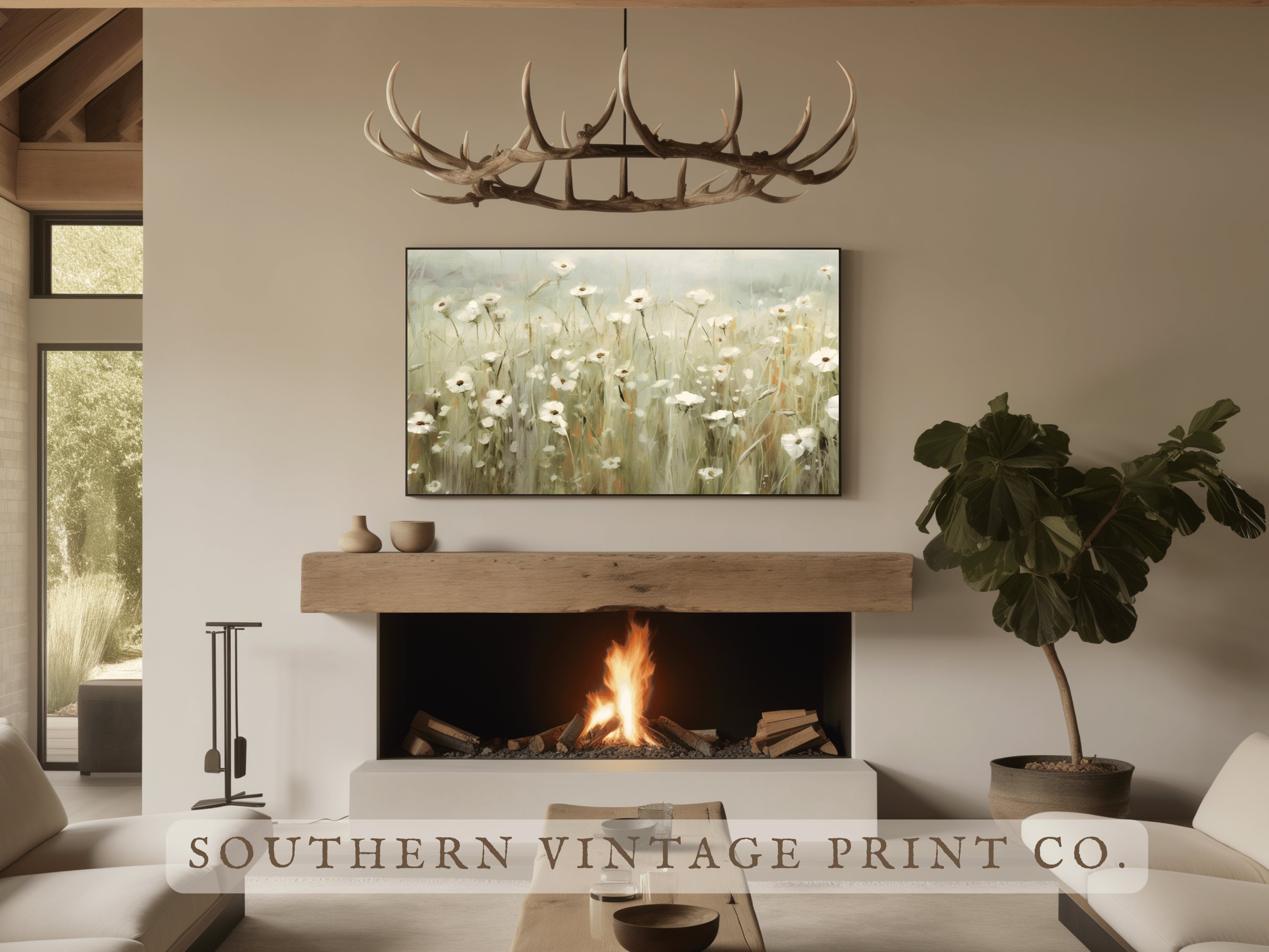 Rustic Spring Wildflowers Landscape Frame TV Art Farmhouse Painting ...