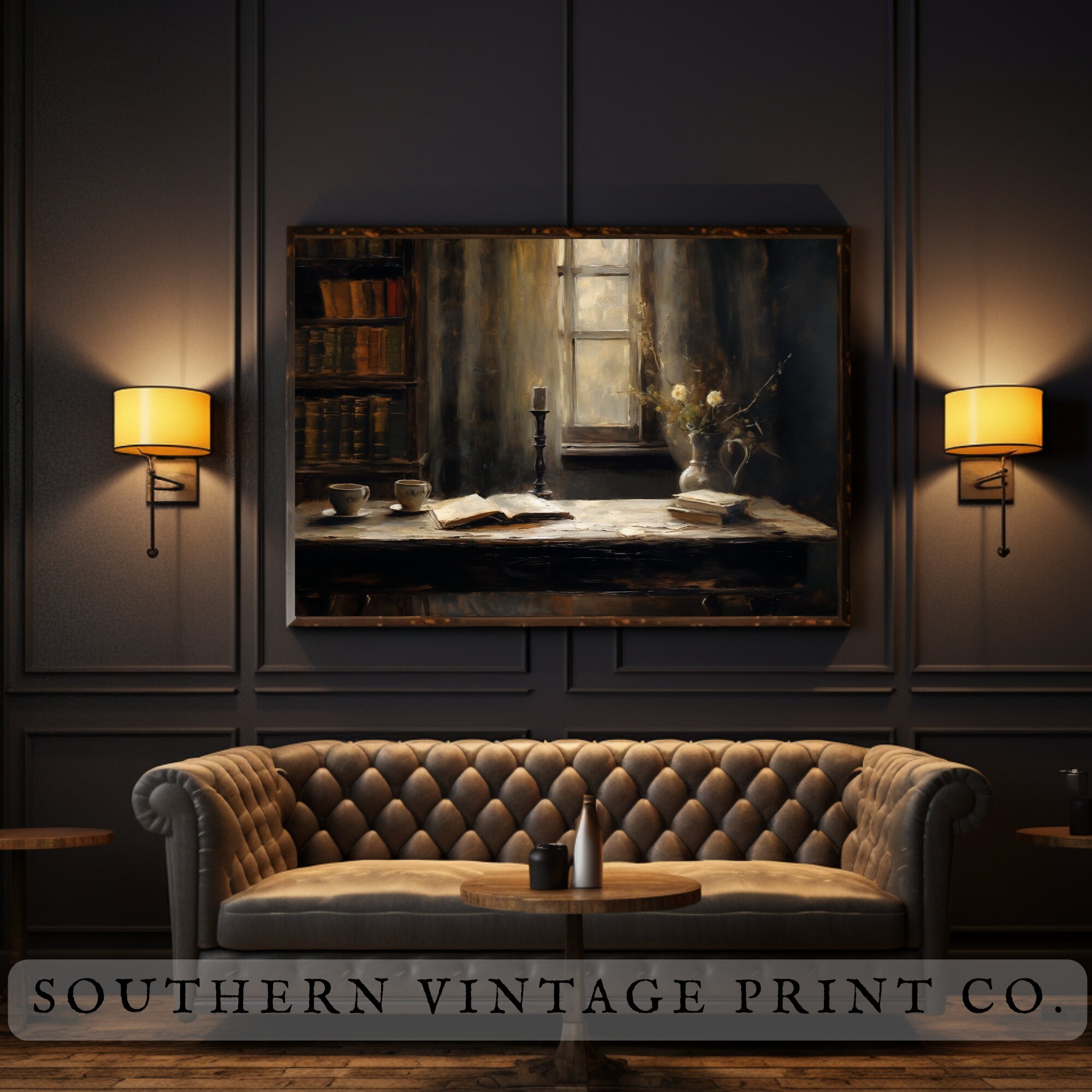 Victorian Reading Room Painting Dark Tones Dark Academia Aesthetic ...