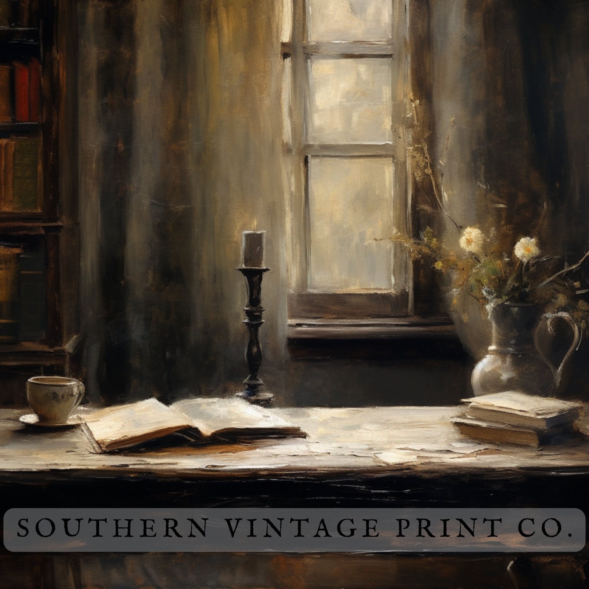 Victorian Reading Room Painting Dark Tones Dark Academia Aesthetic ...