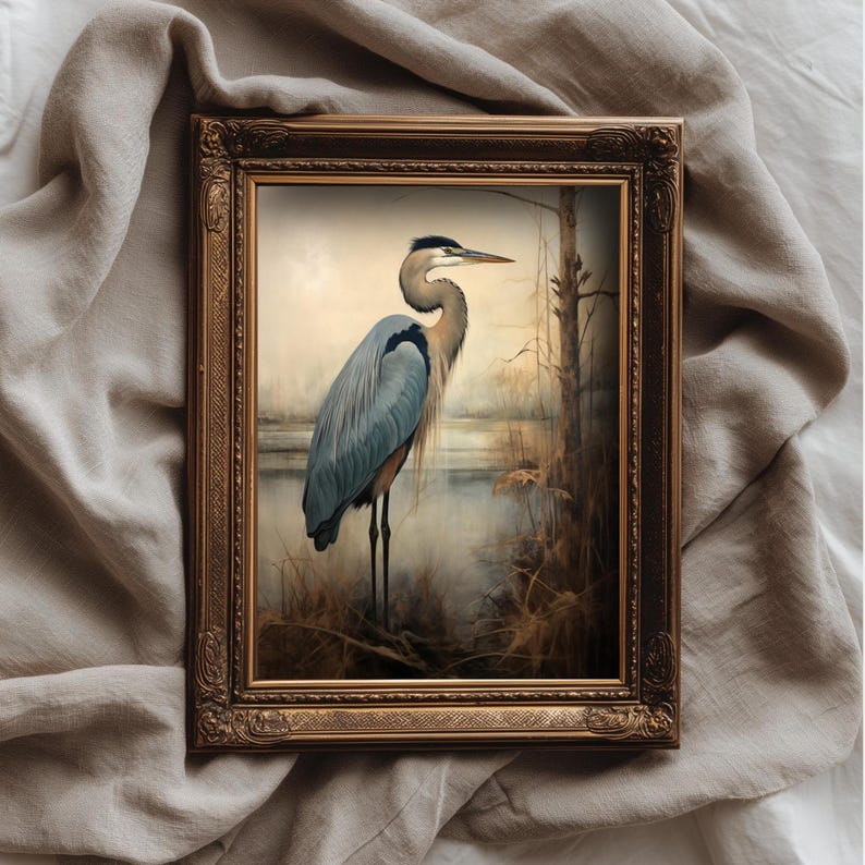 Blue Heron Print: Coastal Bird Bayou Wall Art (digital Download) - Etsy