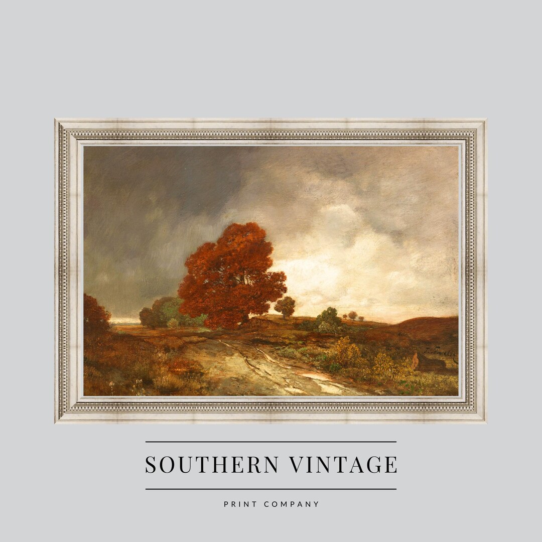 Vintage Fall Landscape Painting: Rustic Autumn Tree Art (digital ...
