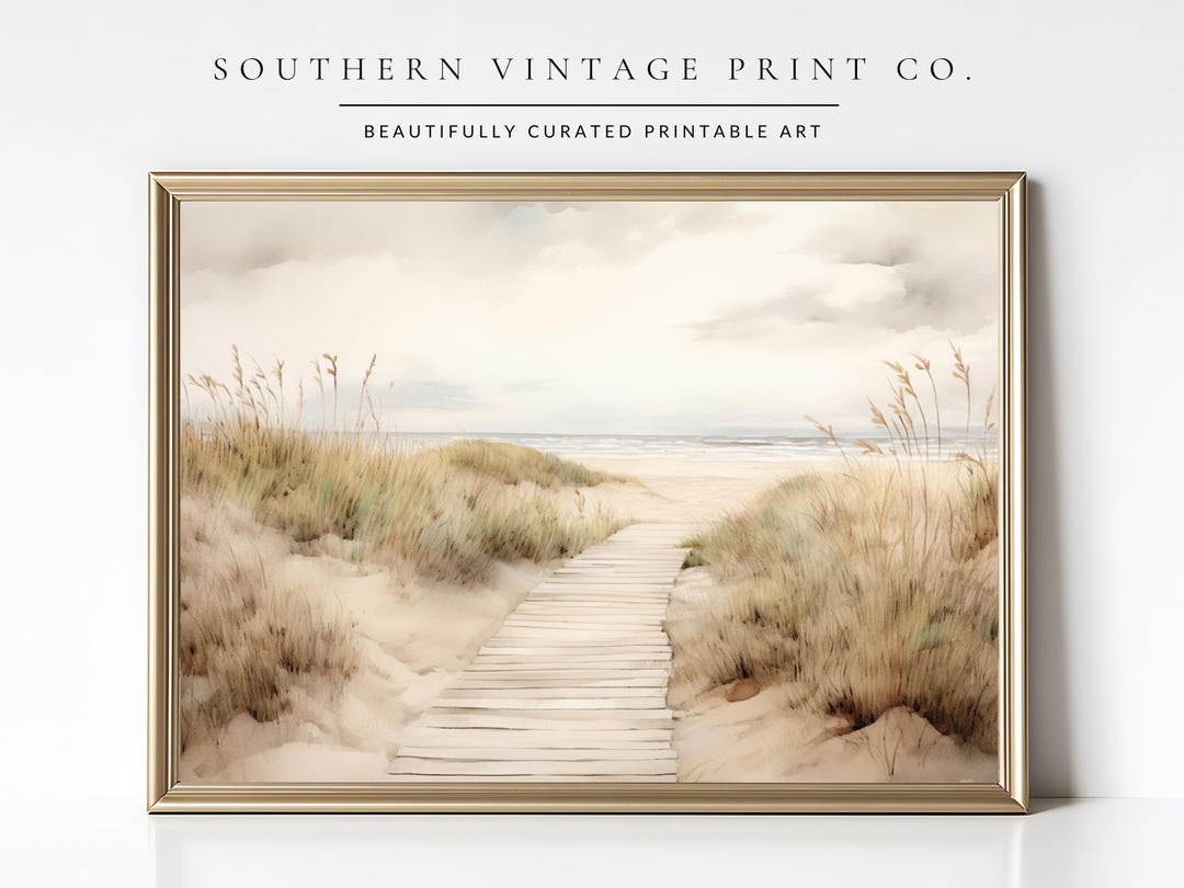 Coastal Seaside Path Watercolor Print | Neutral Coastal Beach (digital ...