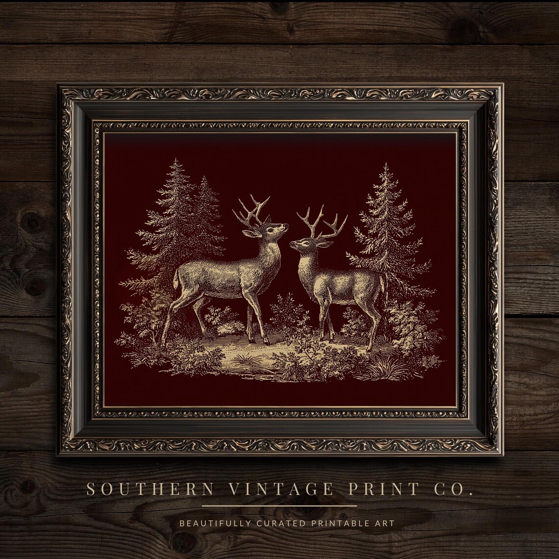 Vintage Christmas Deer Print: Rustic Woodland Holiday Wall Art (digital ...