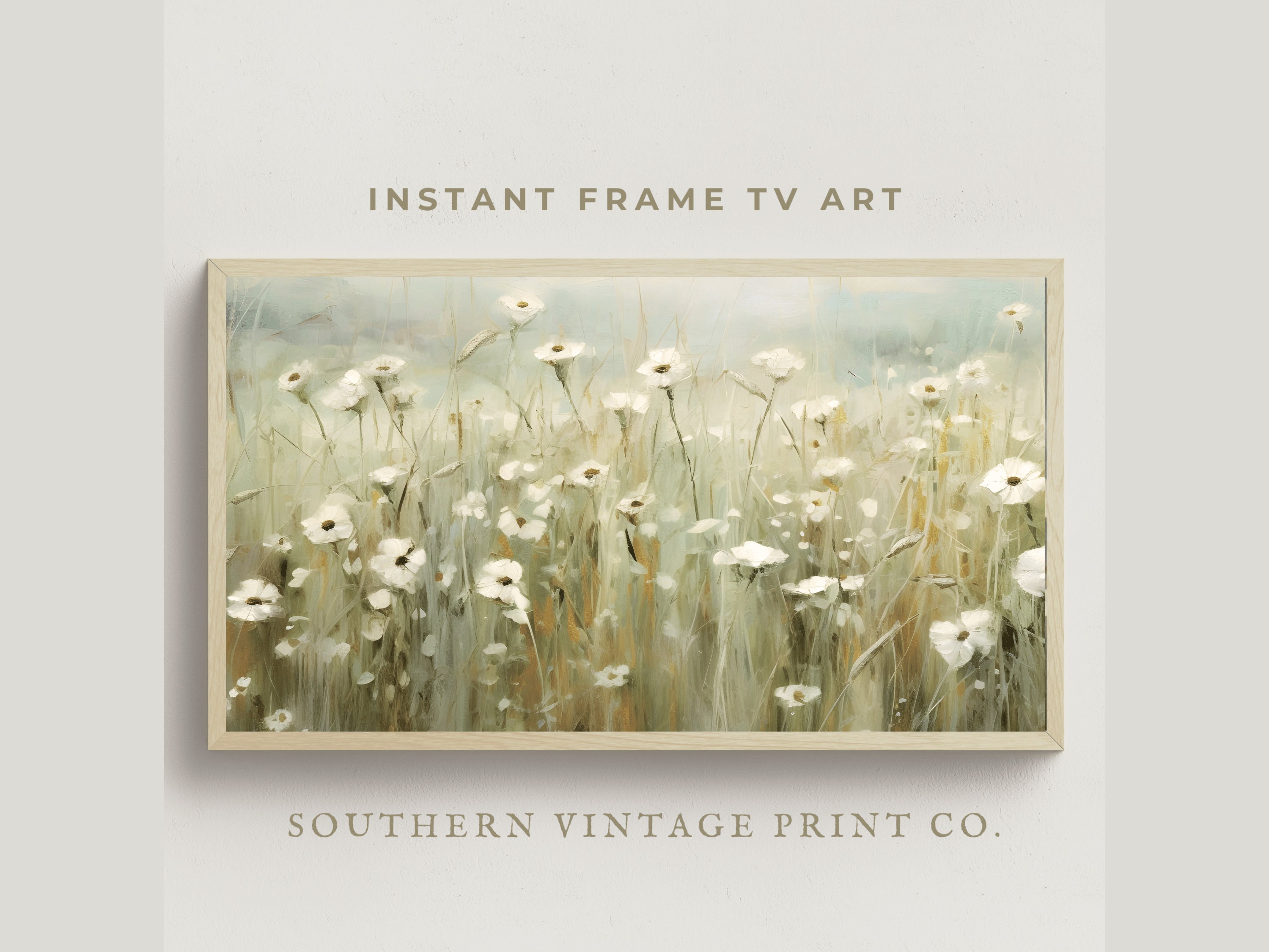 Rustic Spring Wildflowers Landscape Frame TV Art Farmhouse Painting ...