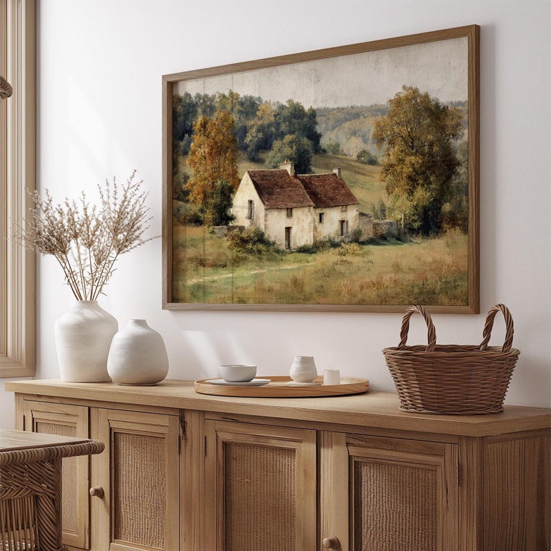 French Country Cottage Printable: Vintage Farmhouse Landscape Wall Art ...