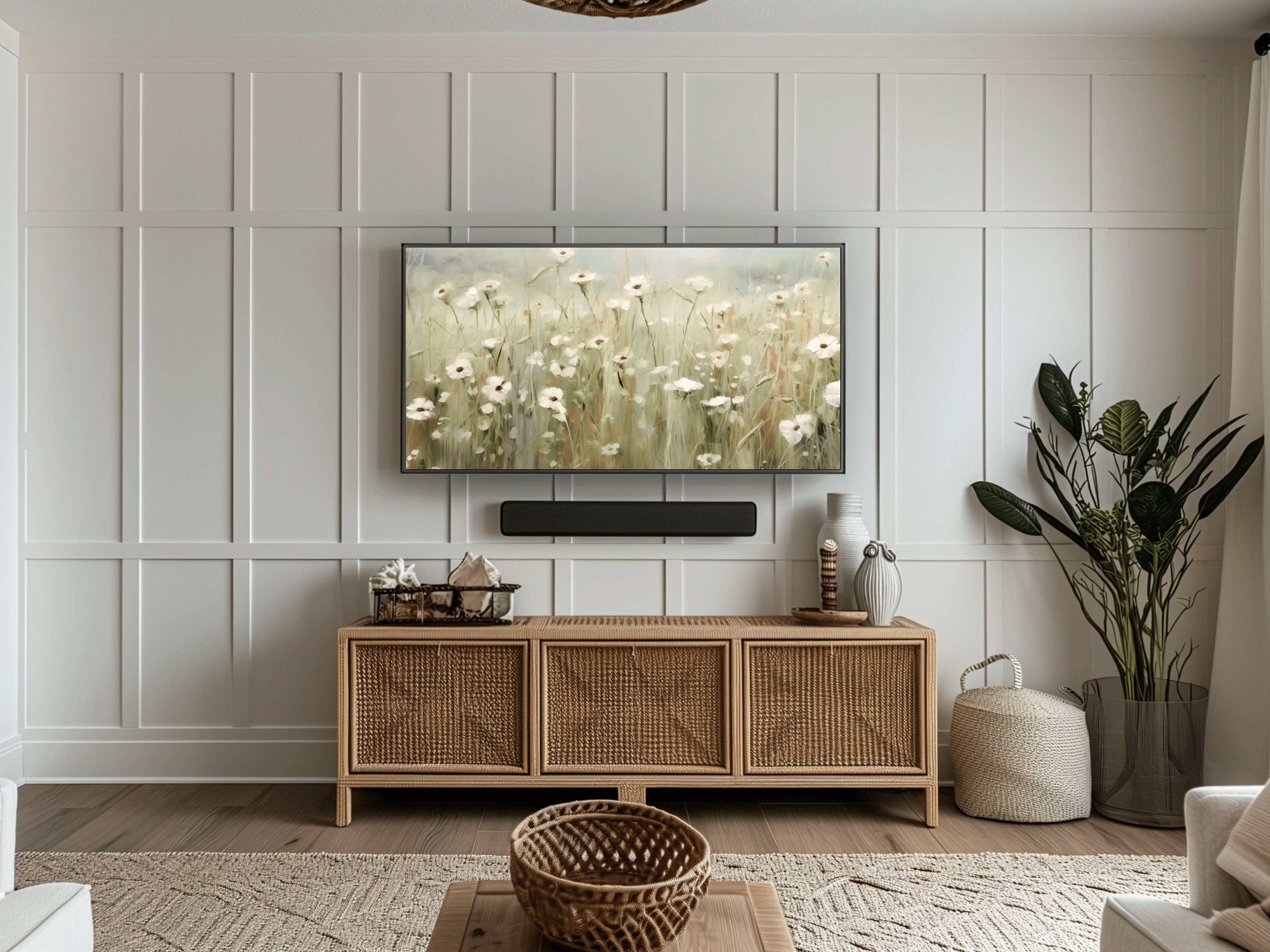 Rustic Spring Wildflowers Landscape Frame TV Art Farmhouse Painting ...