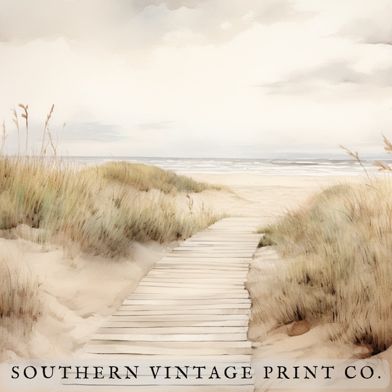 Seaside Path Watercolor Neutral Beach Painting Coastal Digital Download ...