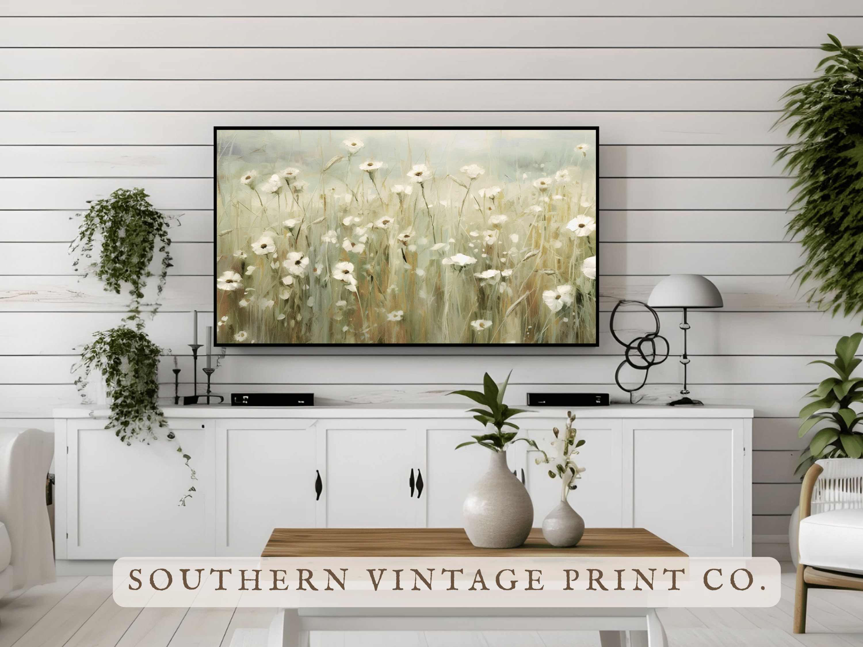 Rustic Spring Wildflowers Landscape Frame TV Art Farmhouse Painting ...