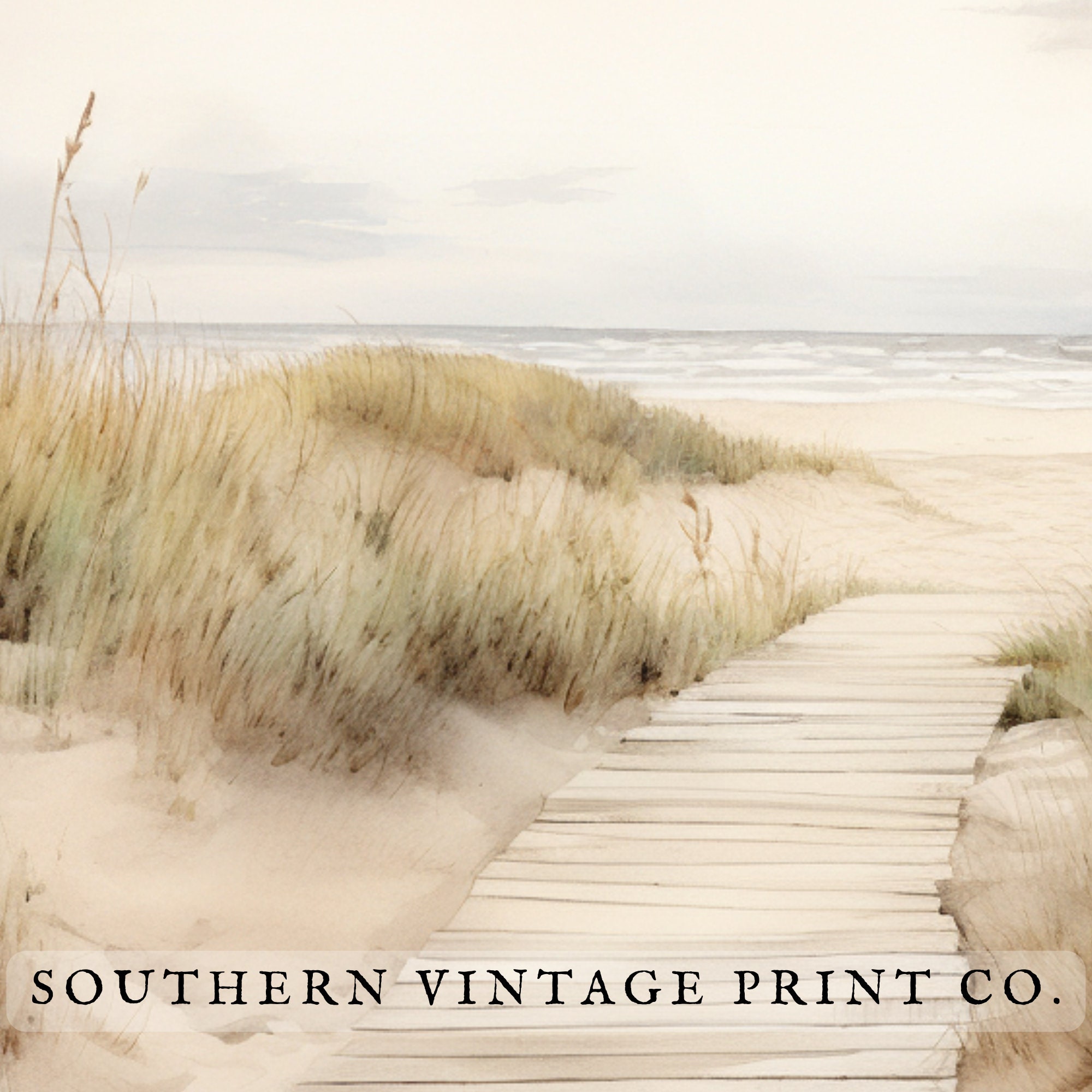 Seaside Path Watercolor Neutral Beach Painting Coastal Digital Download ...