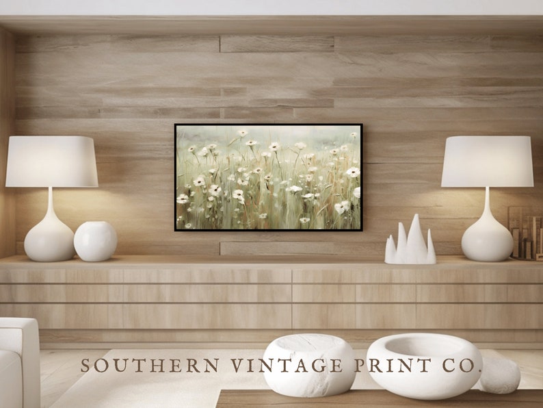 Rustic Spring Wildflowers Landscape Frame TV Art Farmhouse Painting ...