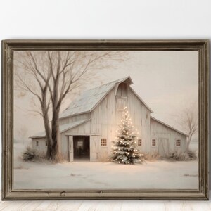 Rustic Winter Barn Christmas Tree Print: Farmhouse Holiday Decor ...