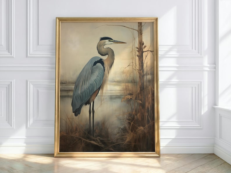 Blue Heron Print: Coastal Bird Bayou Wall Art (digital Download) - Etsy
