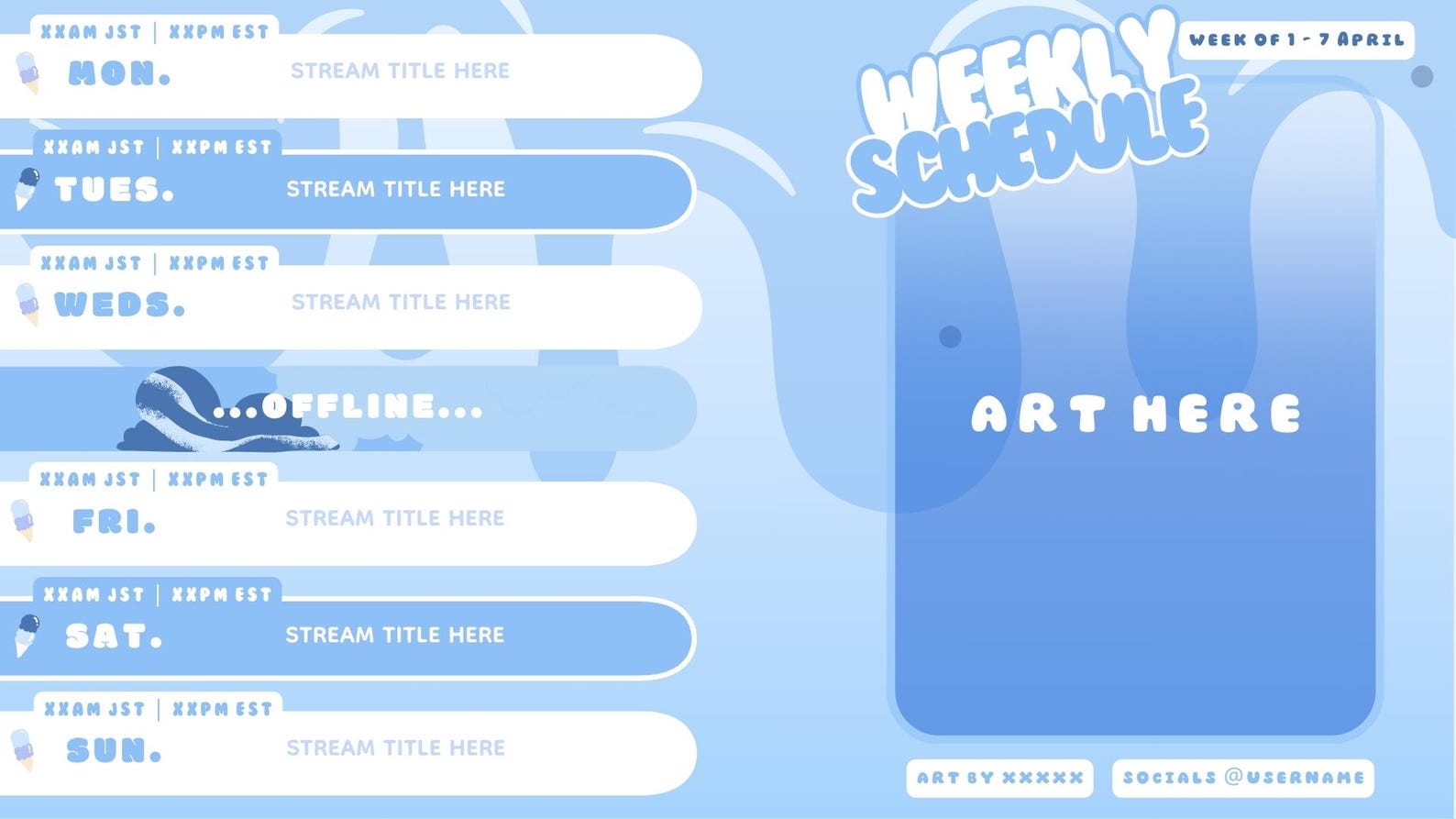 Blue Moon Stream Schedule Template: Canva Editable (digital Download ...