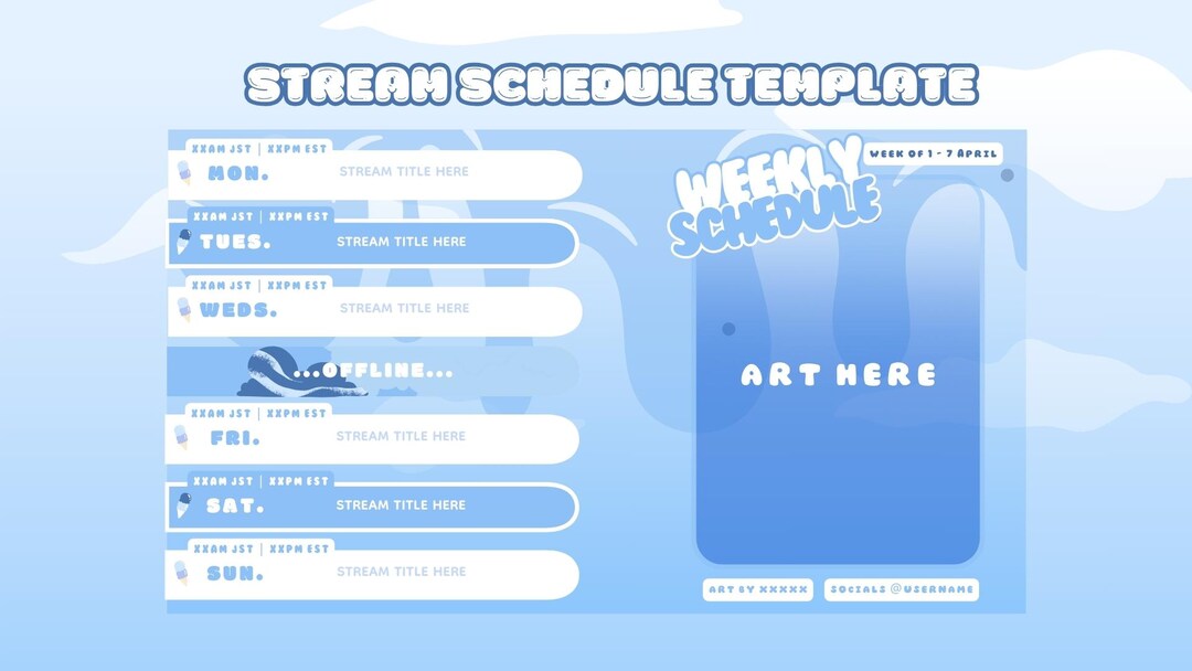 Stream Schedule Template - Blue Moon | Vtuber Schedule Template ...