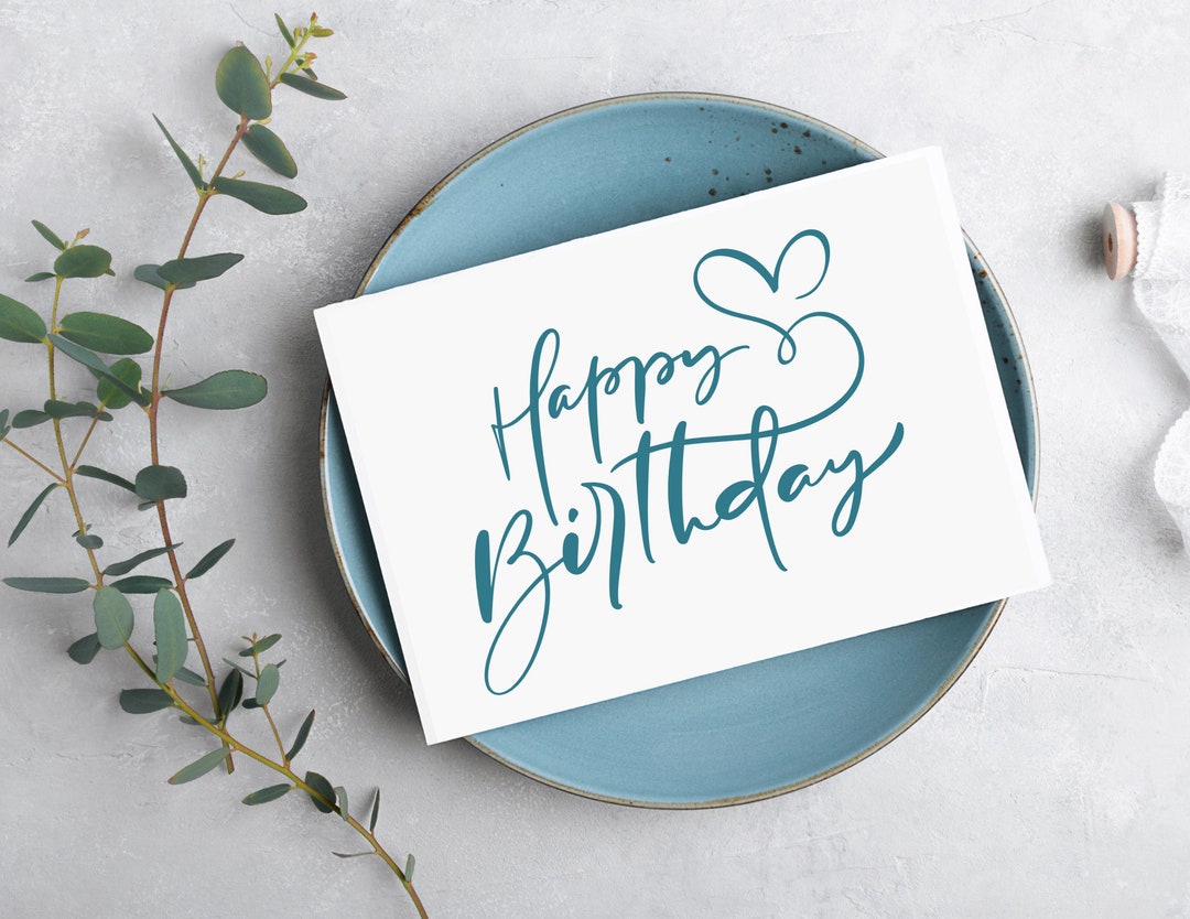 Elegant Blue Happy Birthday Card With DIY Envelope Template Digital ...