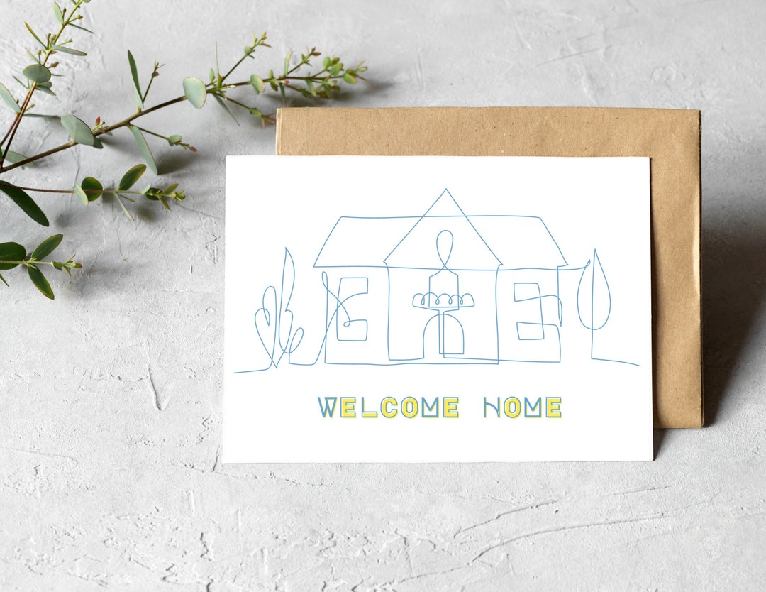 Elegant Yellow and Blue Welcome Home Homecoming Card With DIY Envelope ...