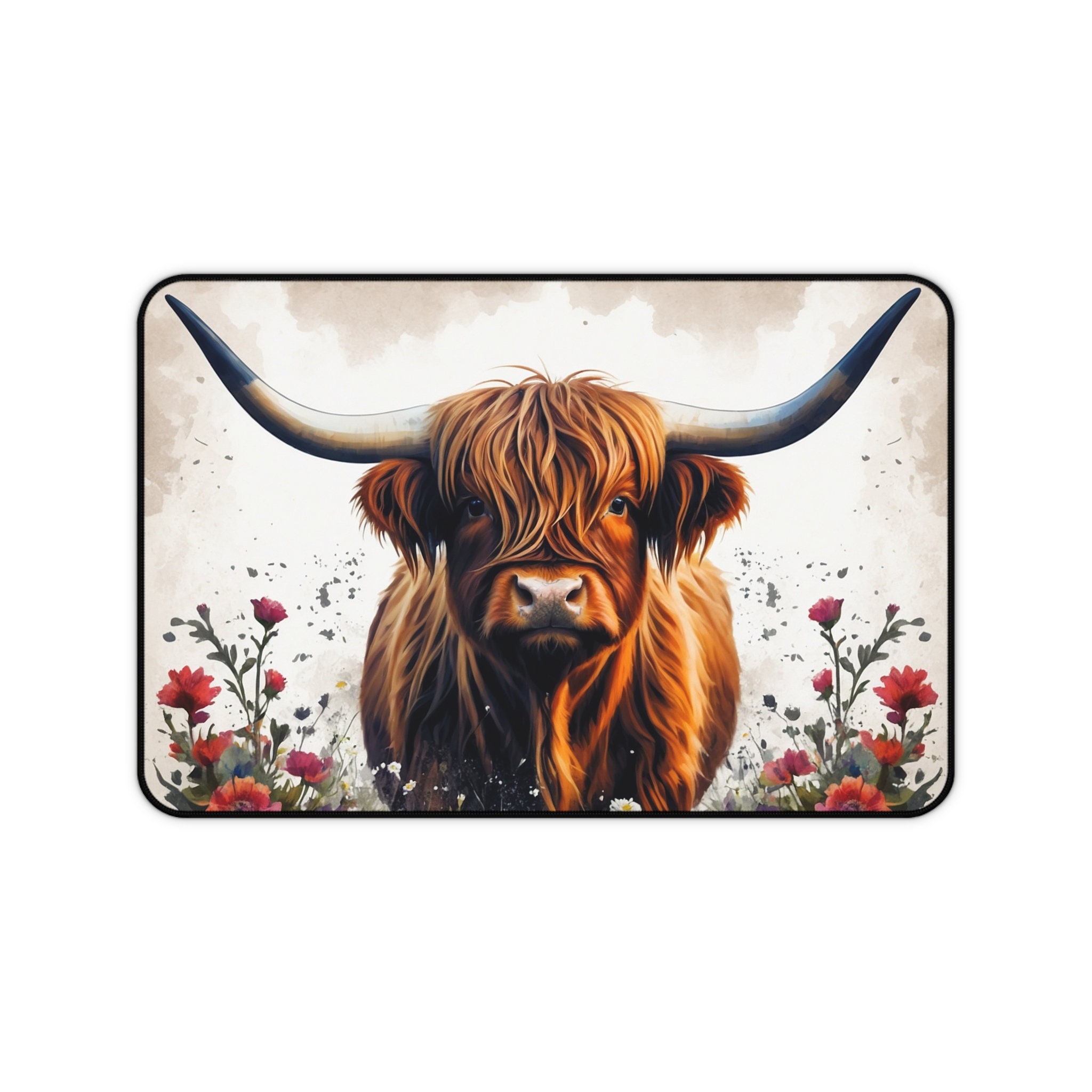 Rustic Western Cow Design Floral Highland Cow Desk Mat Wildflower ...