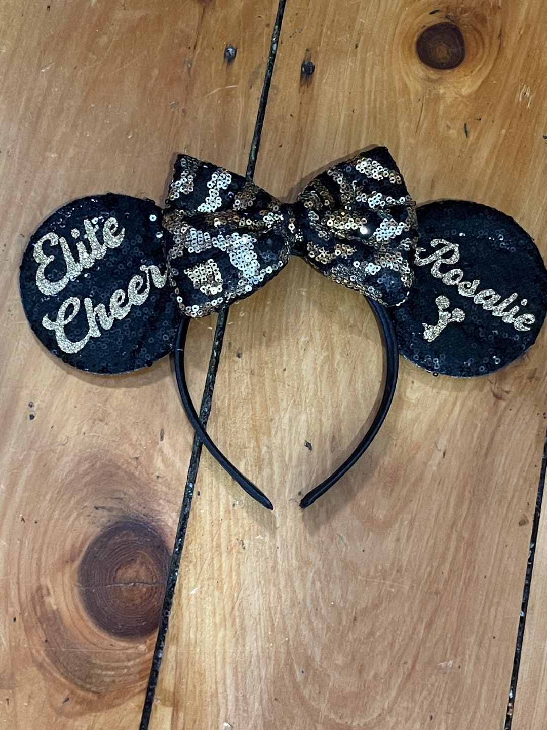 Custom Personalization on Black and Gold Mouse Ears, Cheer Team Spirit ...
