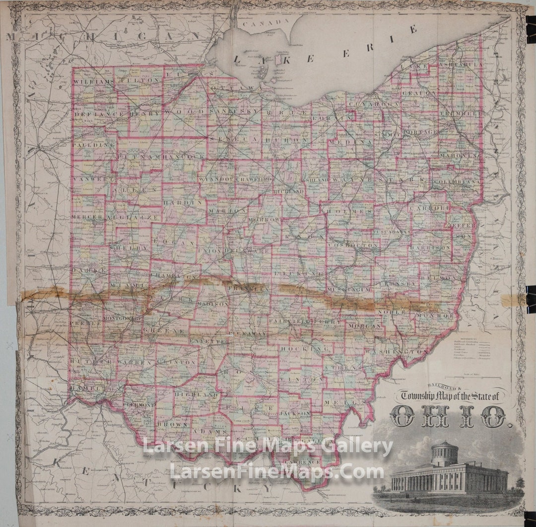 1874 Antique Map of State of Ohio Railroad & Township - Etsy