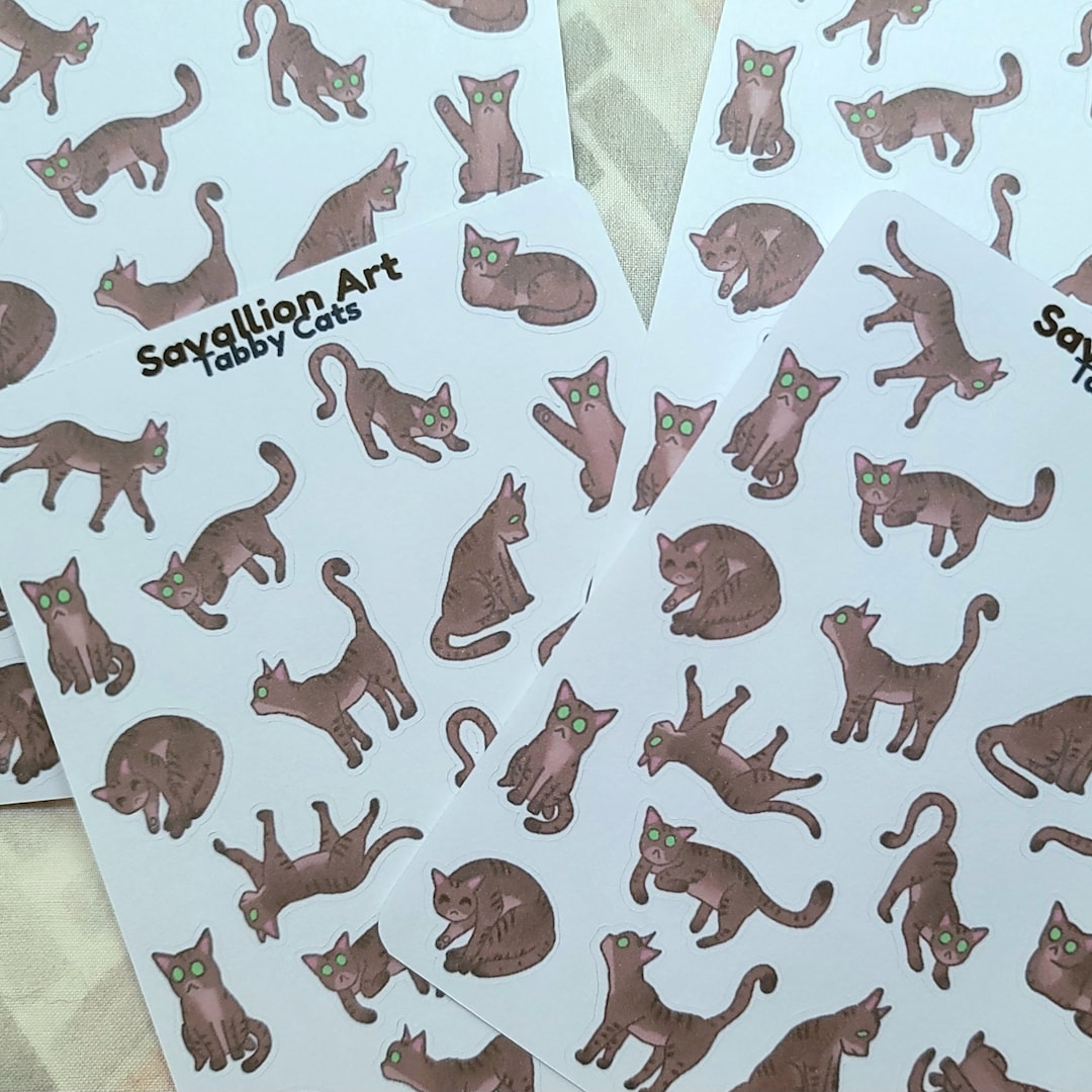 Cute Tabby Cat Stickers, Kitty Sticker Sheet - Etsy