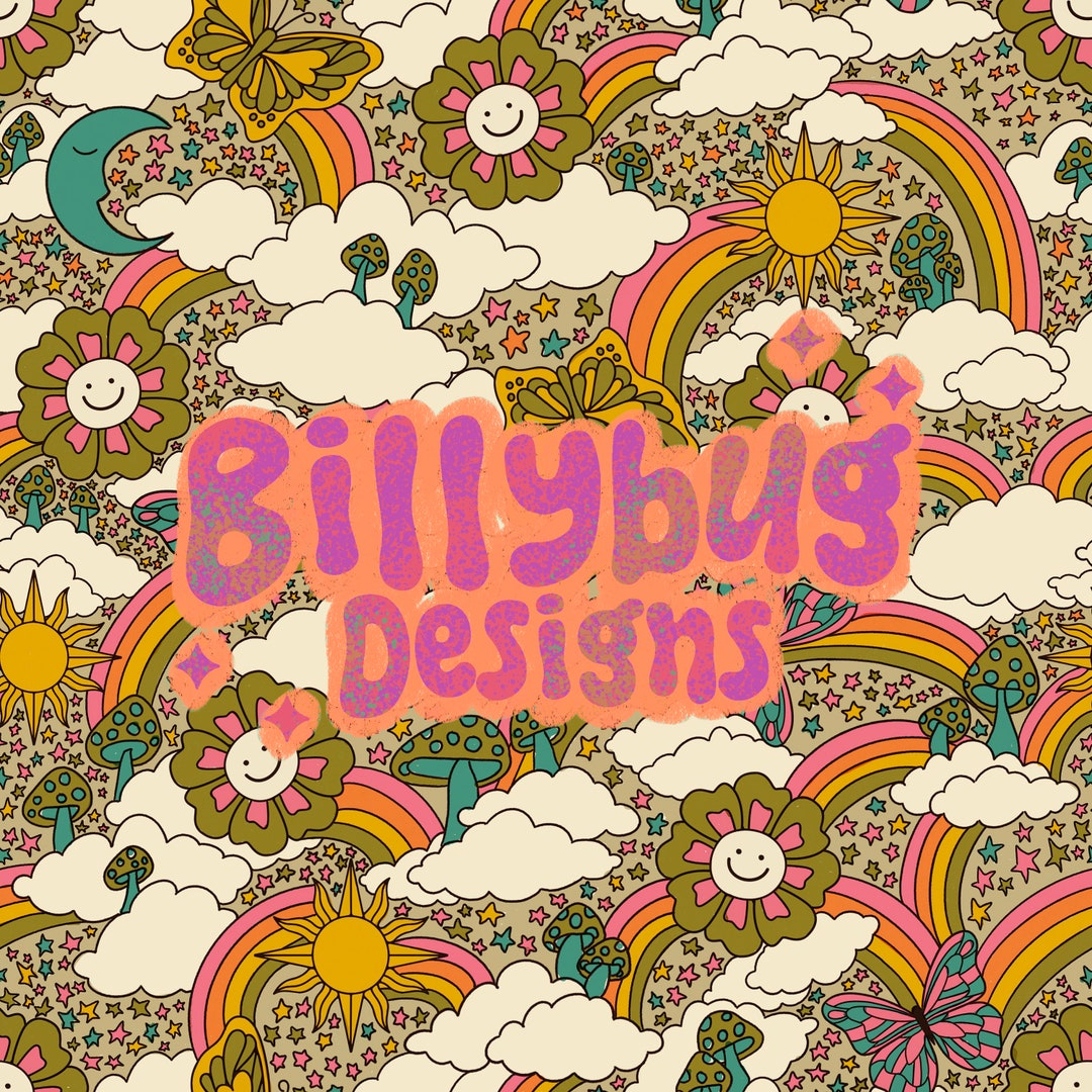 Retro Groovy Rainbow Seamless Pattern - Butterfly Sun Repeating File ...