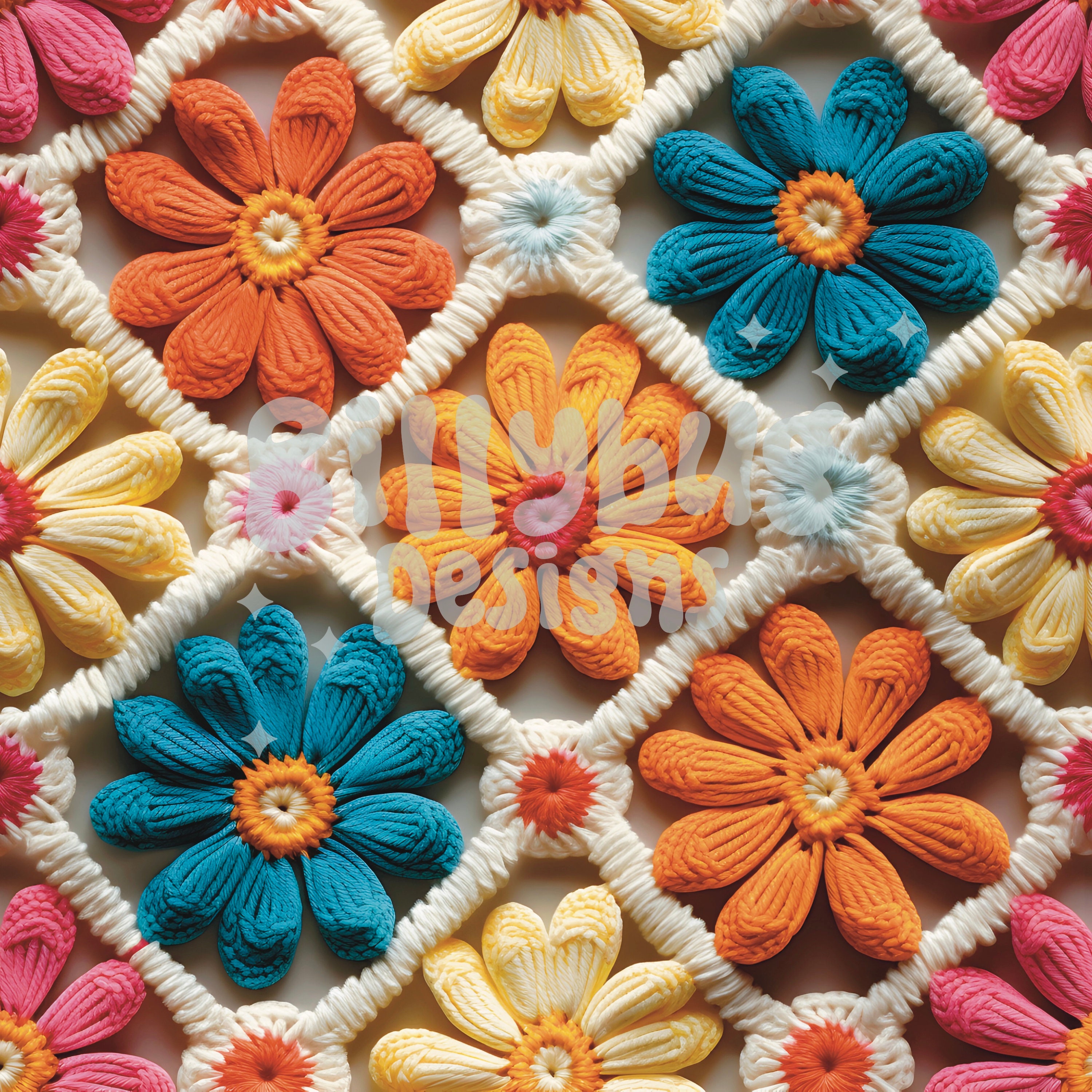Retro Groovy Crochet Daisy Seamless Pattern Granny Square - Etsy