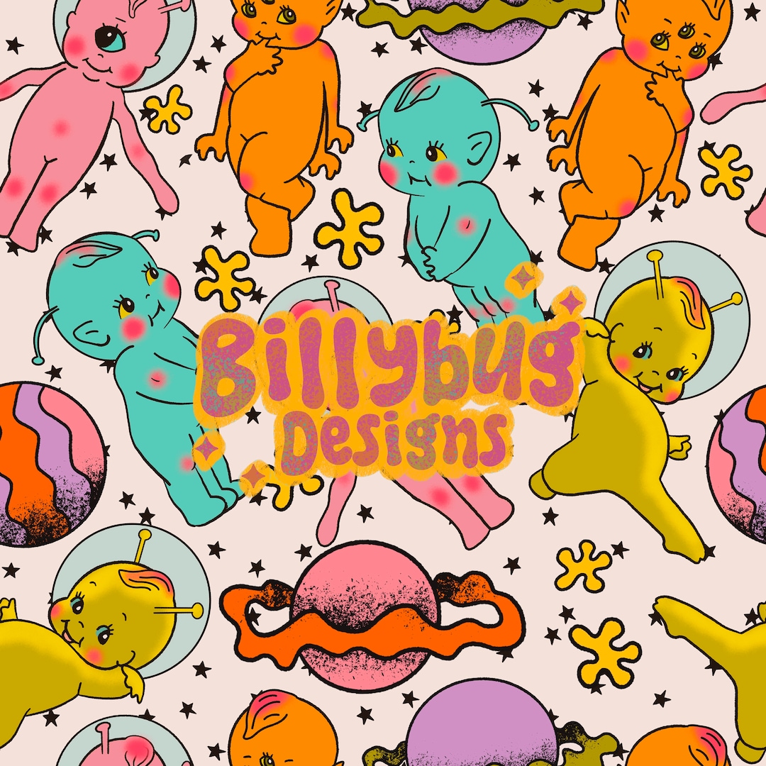 Alien Kewpie Seamless Pattern - Outer Space Repeating File for Fabric ...