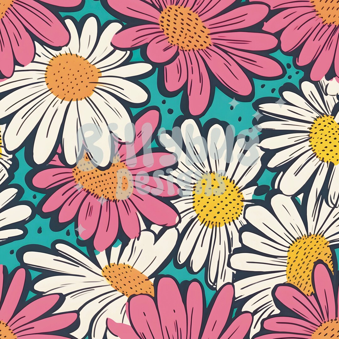 Retro Daisy Seamless Pattern — Colorful Floral Digital Paper - Etsy
