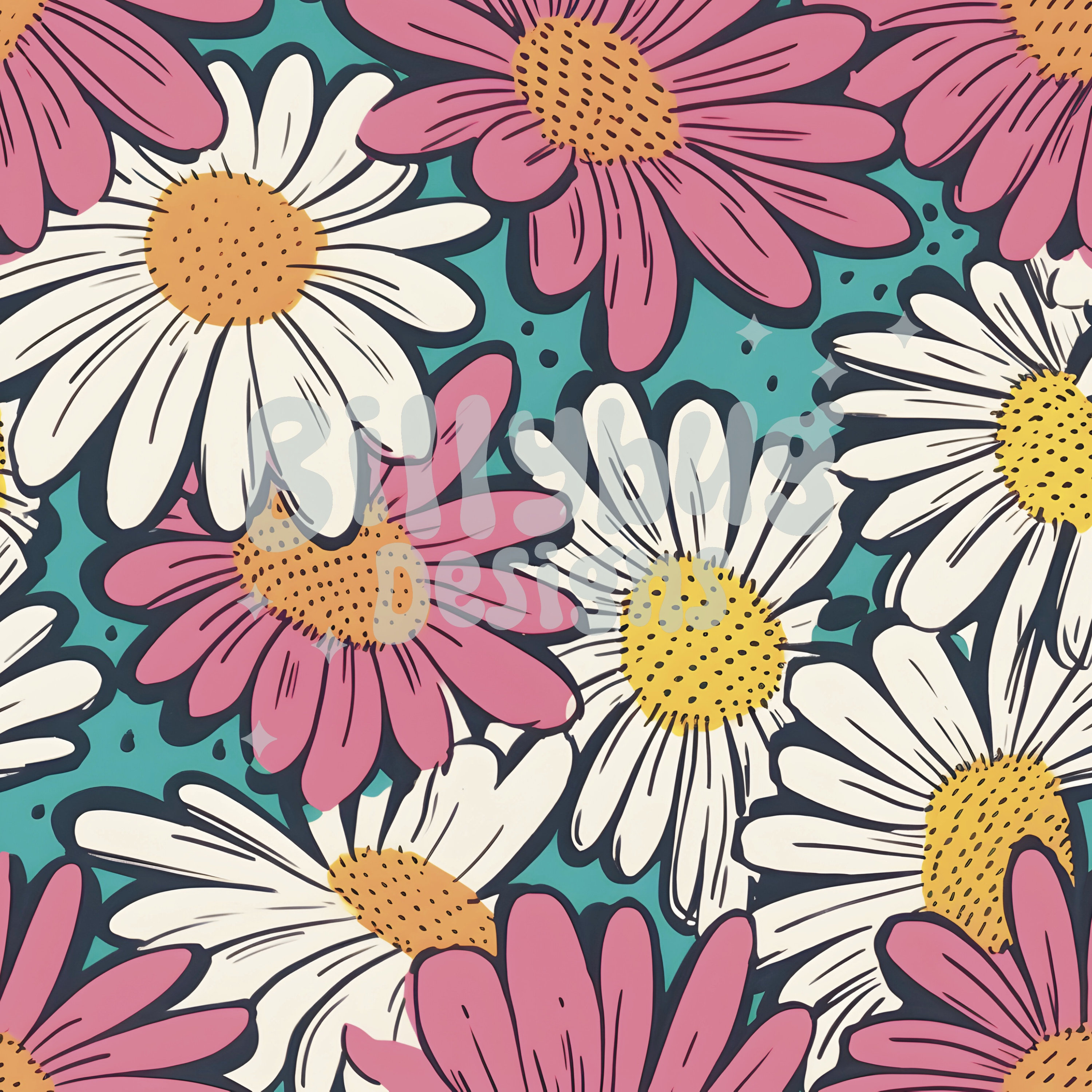 Retro Daisy Seamless Pattern — Colorful Floral Digital Paper - Etsy