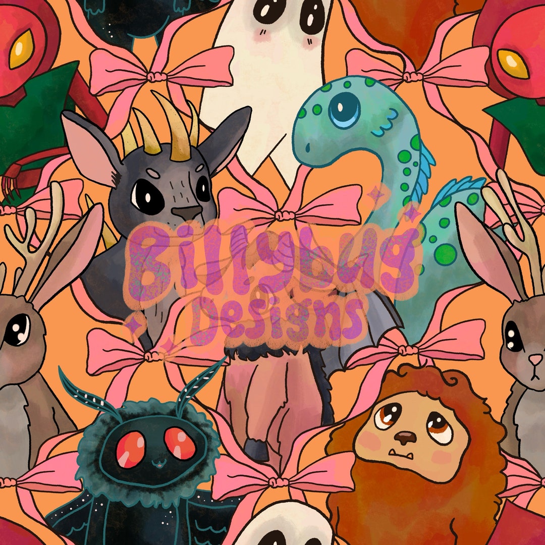 Cryptid Cuties Seamless Pattern- Mothman Repeating File for Fabric ...